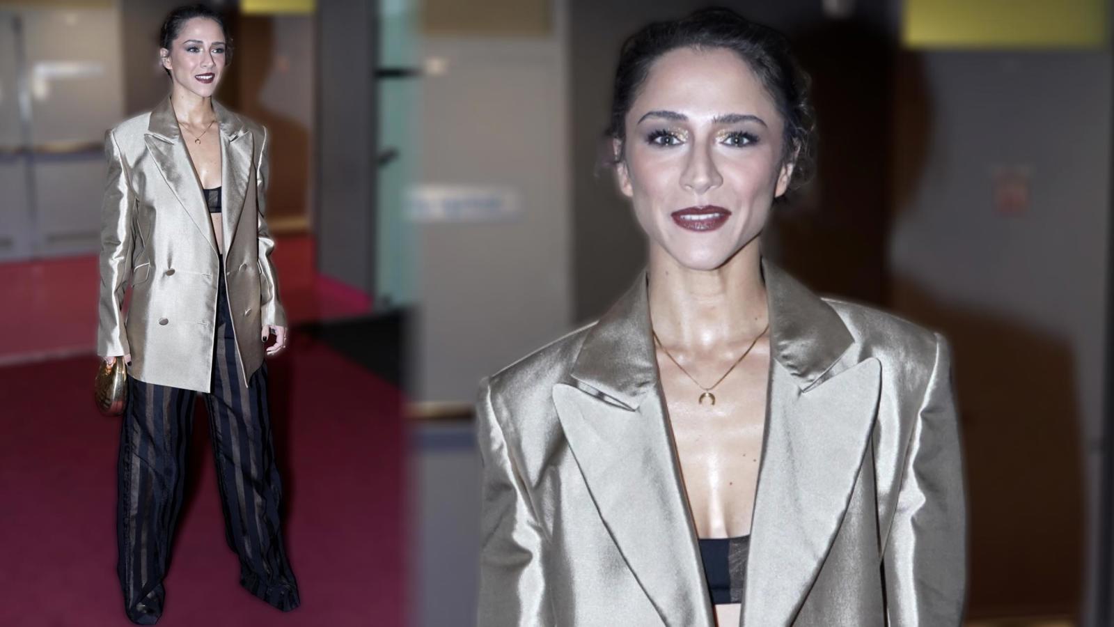 Ultramódní večírkový outfit Evy Burešové: Taftové sako s vysokým leskem ...
